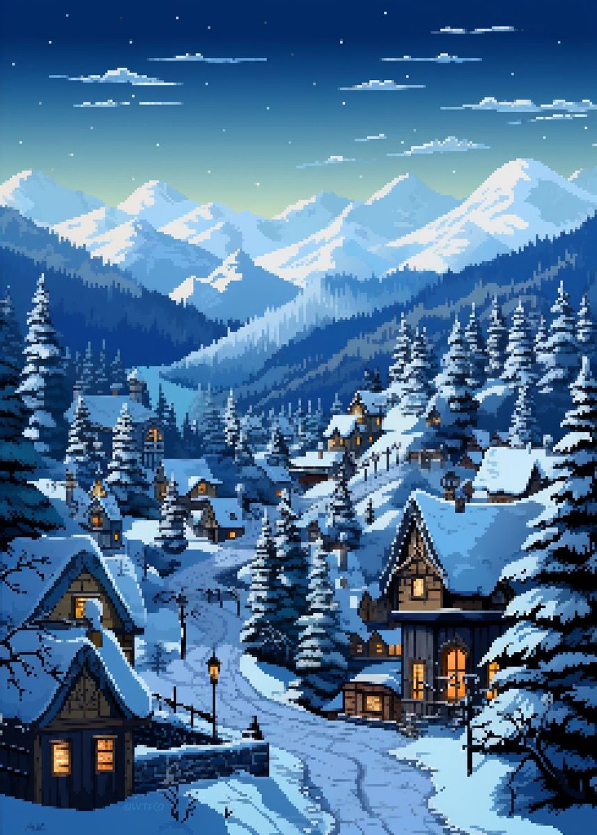 'Nordic Winter Pixel Art' Poster, picture, metal print, paint by LVTFCO ...