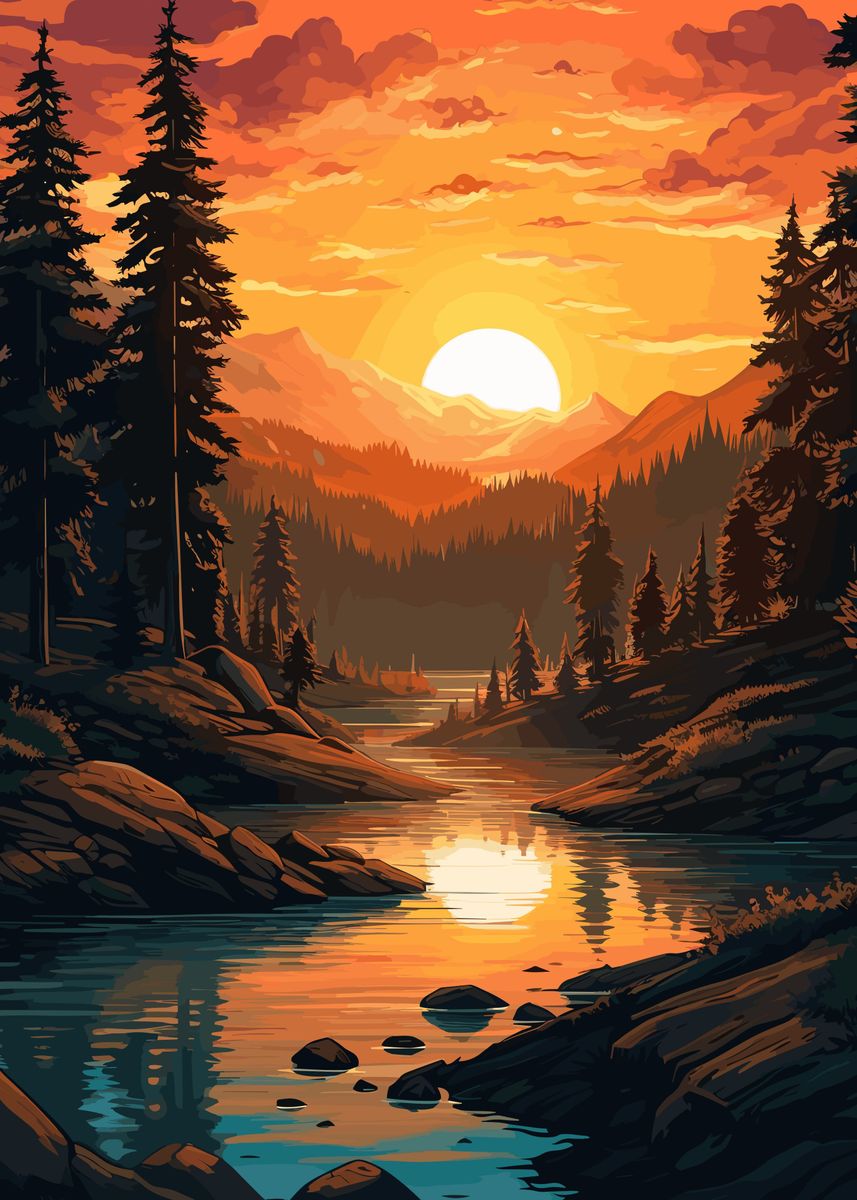 'beach sunset landscape ' Poster, picture, metal print, paint by Rowena ...