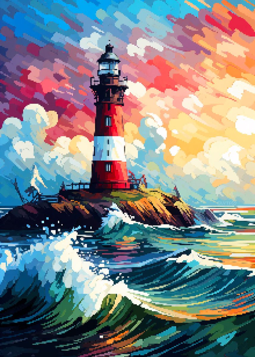 'Lighthouse Magic Pixel Art' Poster, picture, metal print, paint by ...
