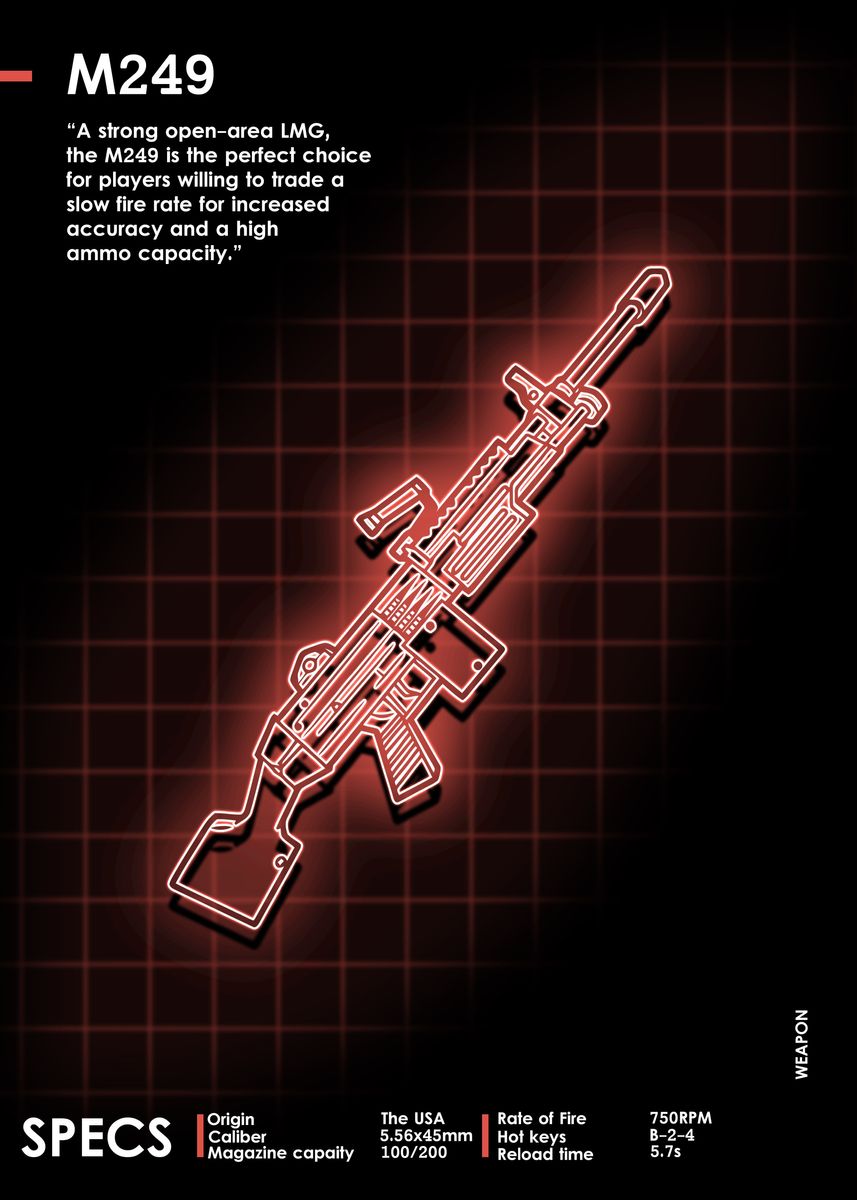 'M249 Neon Weapon blueprint' Poster, picture, metal print, paint by ...