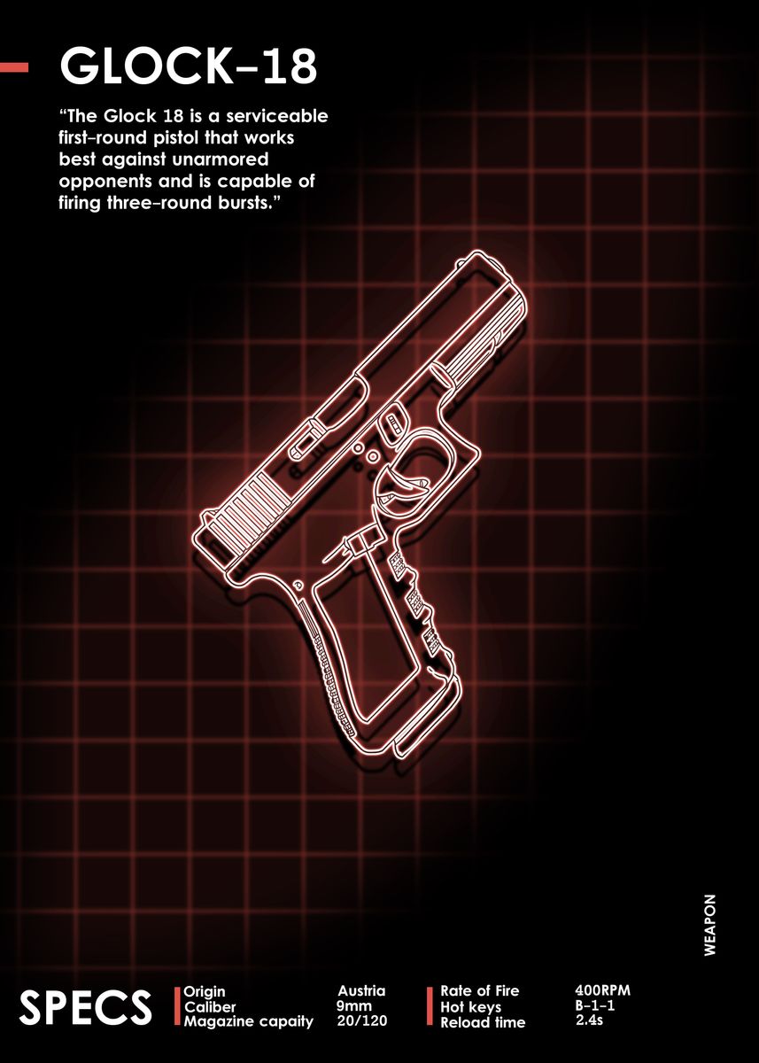 'Glock-18 Neon Weapon Art' Poster, picture, metal print, paint by ...