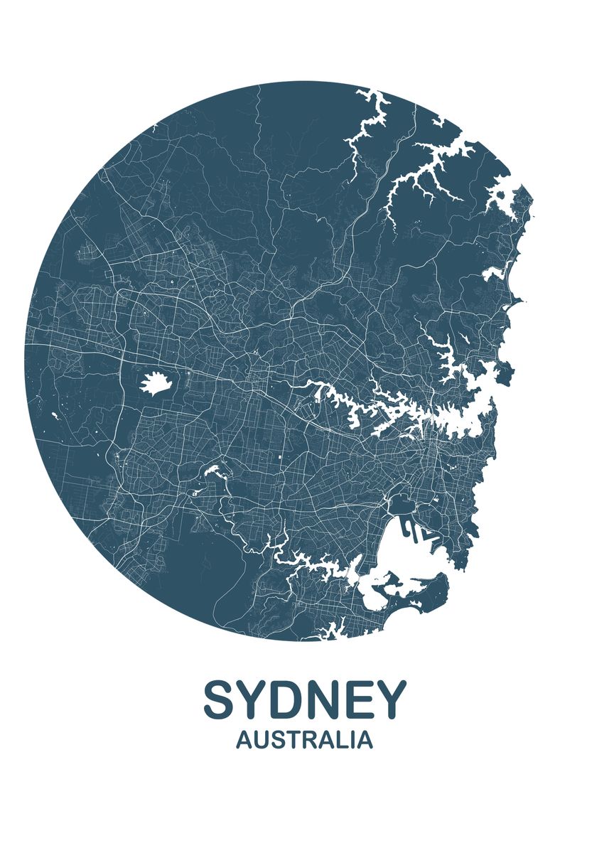 'Sydney Circular Blue Map' Poster, picture, metal print, paint by Wall ...
