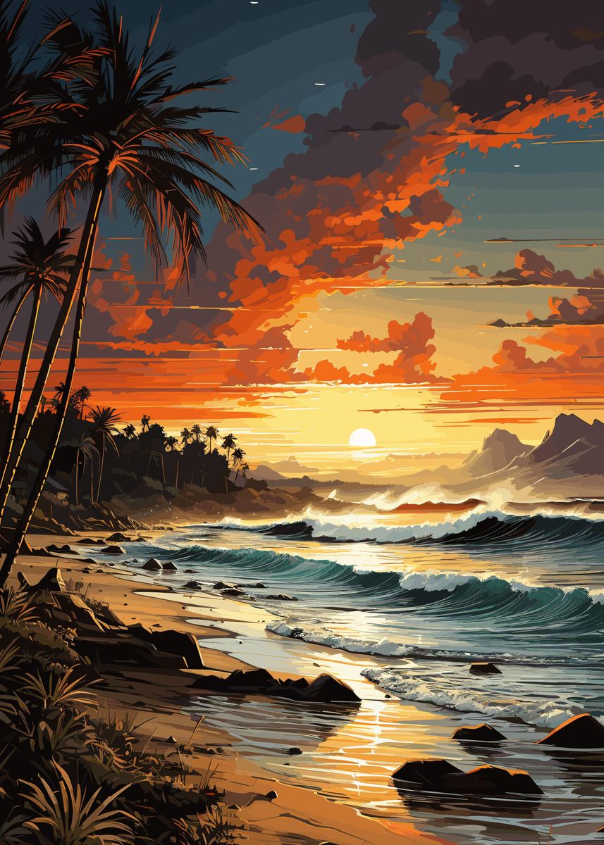 'beach sunset landscape ' Poster by Rowena Monaghan | Displate