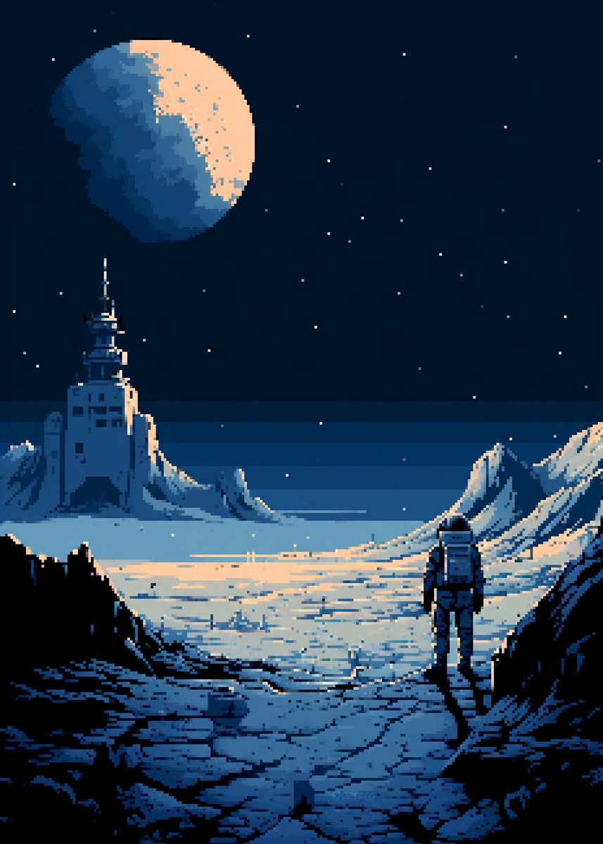 'Blue Space Pixel Art' Poster, picture, metal print, paint by LVTFCO ...