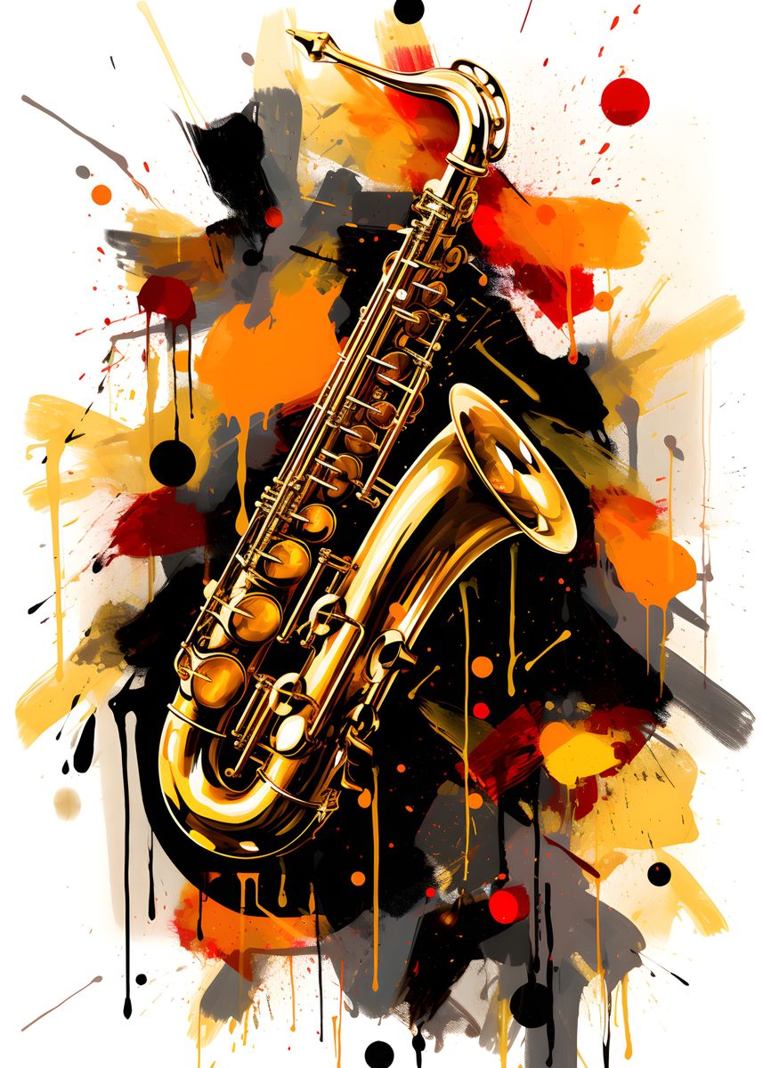 'Golden Saxophone Jazz' Poster, picture, metal print, paint by Chris ...