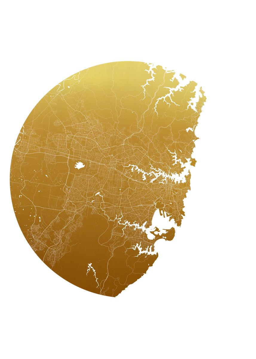'Sydney White and Gold Map' Poster, picture, metal print, paint by Wall ...