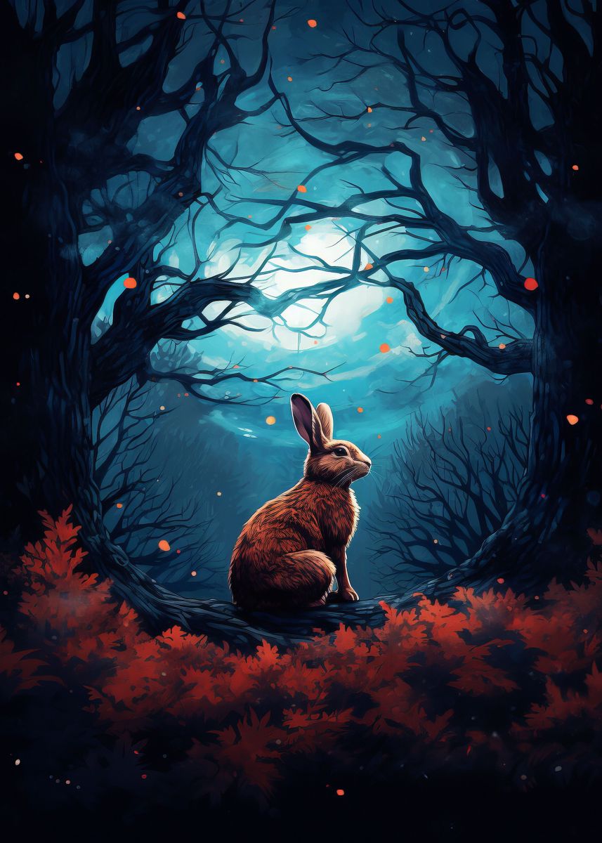 'Rabbit In Forest Bunny' Poster, picture, metal print, paint by AnHa ...