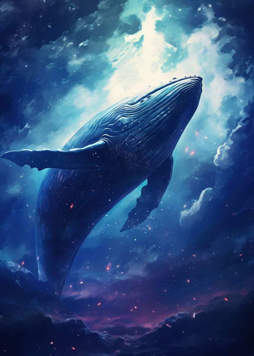 'Cosmic Skywhale' Poster, picture, metal print, paint by Senja Kolesnyk ...