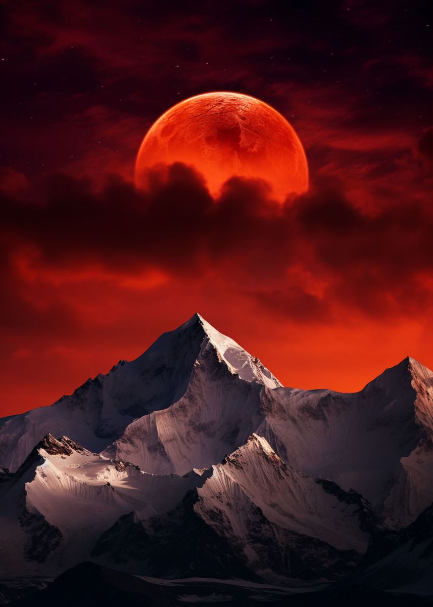'Red Moon and Red Sky' Poster, picture, metal print, paint by ...