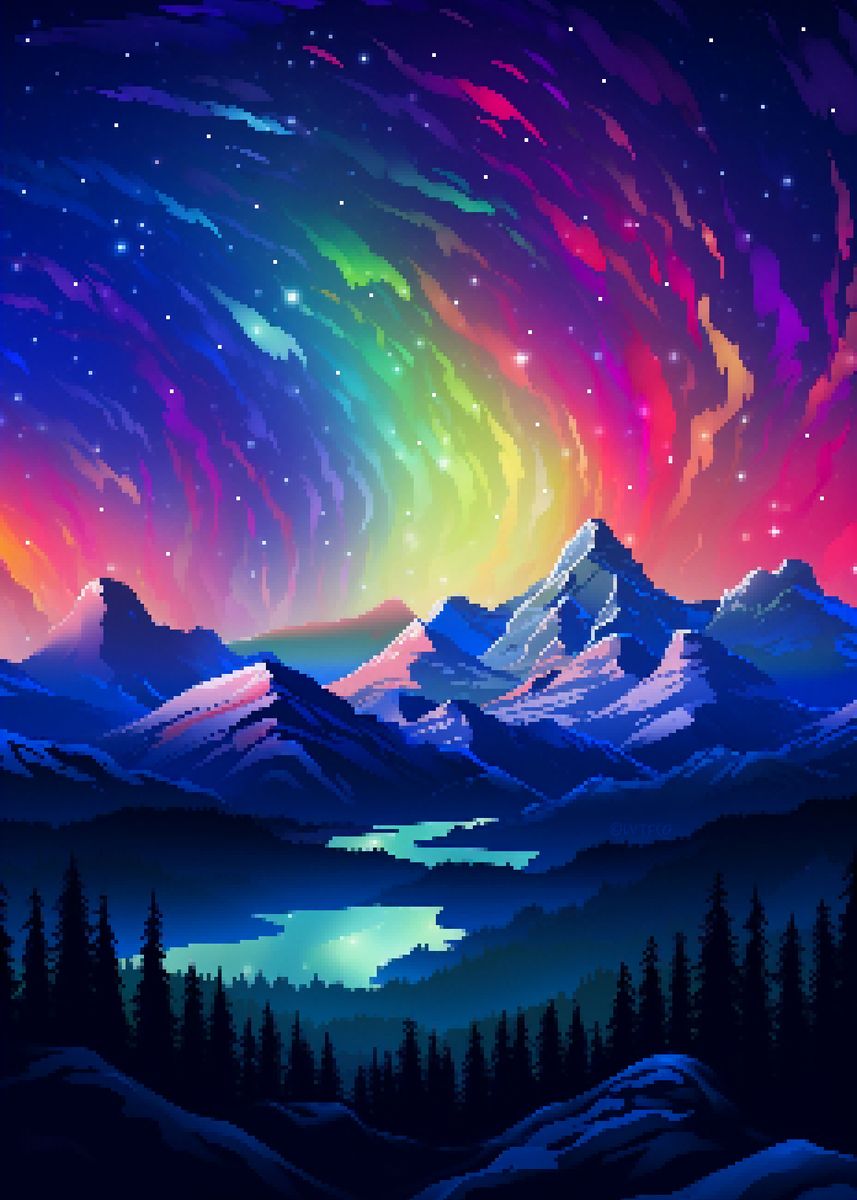 'Rainbow Aurora Pixel' Poster, picture, metal print, paint by LVTFCO ...