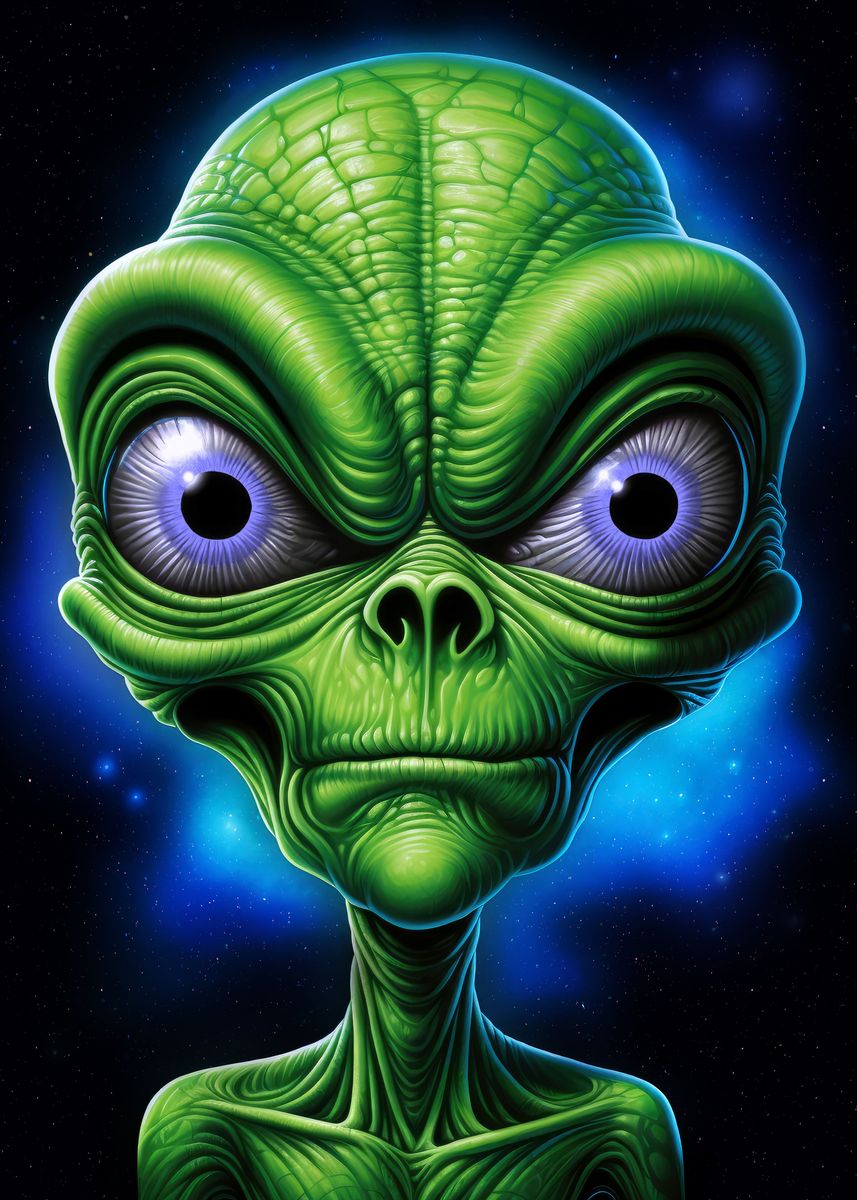'Green Alien I See You' Poster, picture, metal print, paint by Juka ...