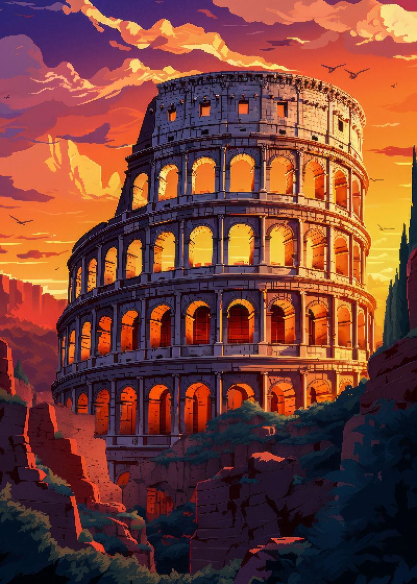 'Rome Pixel Art' Poster, picture, metal print, paint by Pucaaa | Displate