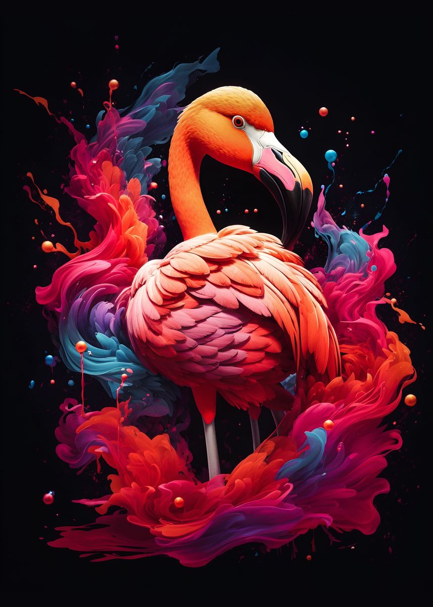 'Flamingo Colorful' Poster, picture, metal print, paint by Dream ...