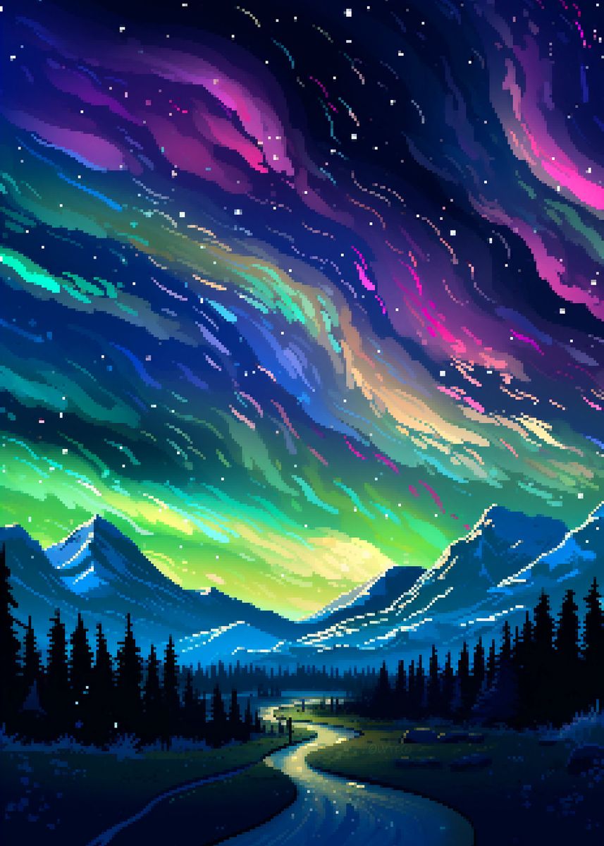 'Alaska Aurora Pixel Art' Poster, picture, metal print, paint by LVTFCO ...