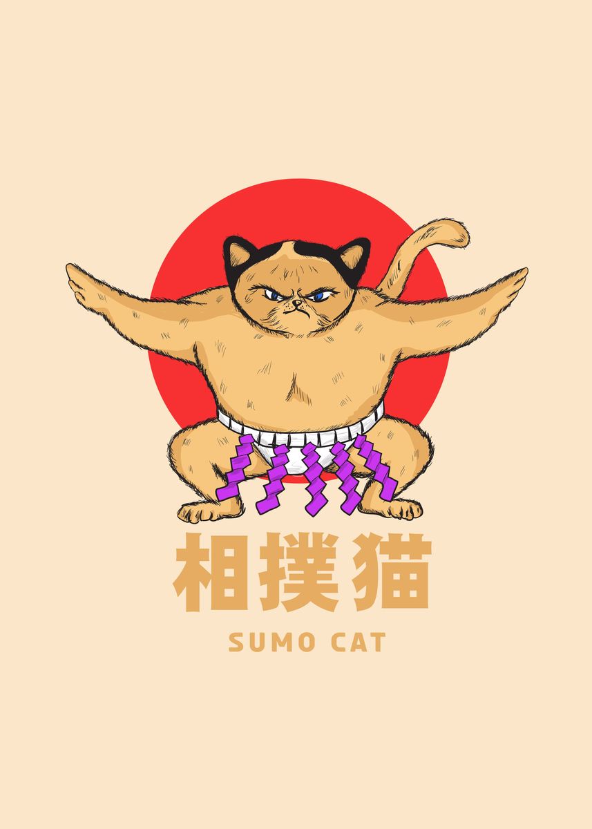 'Sumo Cat Japan' Poster by Babazuka zuka | Displate