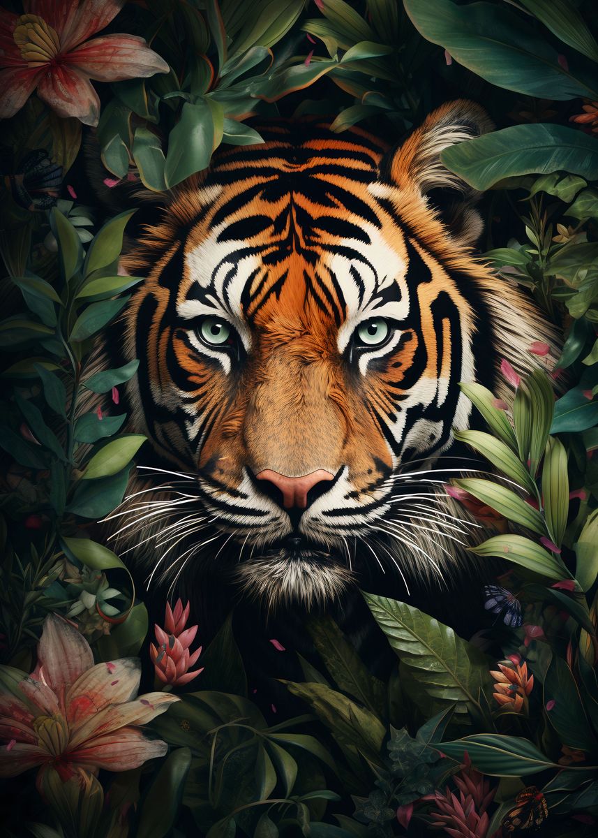 'Tiger Flowers' Poster, picture, metal print, paint by Mateusz Ślemp ...