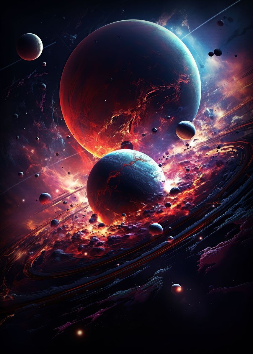 'Planets' Poster, picture, metal print, paint by ru ke | Displate