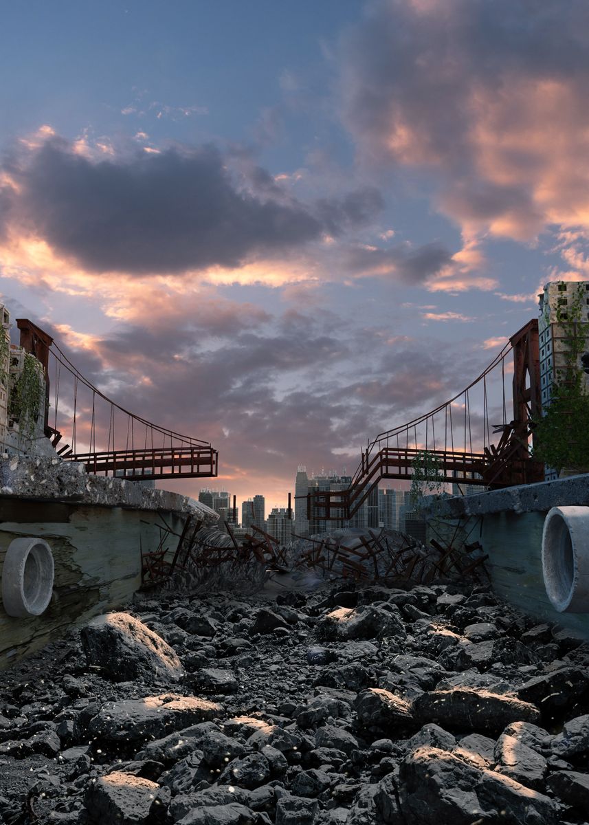 'Fallen Bridge' Poster, picture, metal print, paint by Shaheen Khan ...