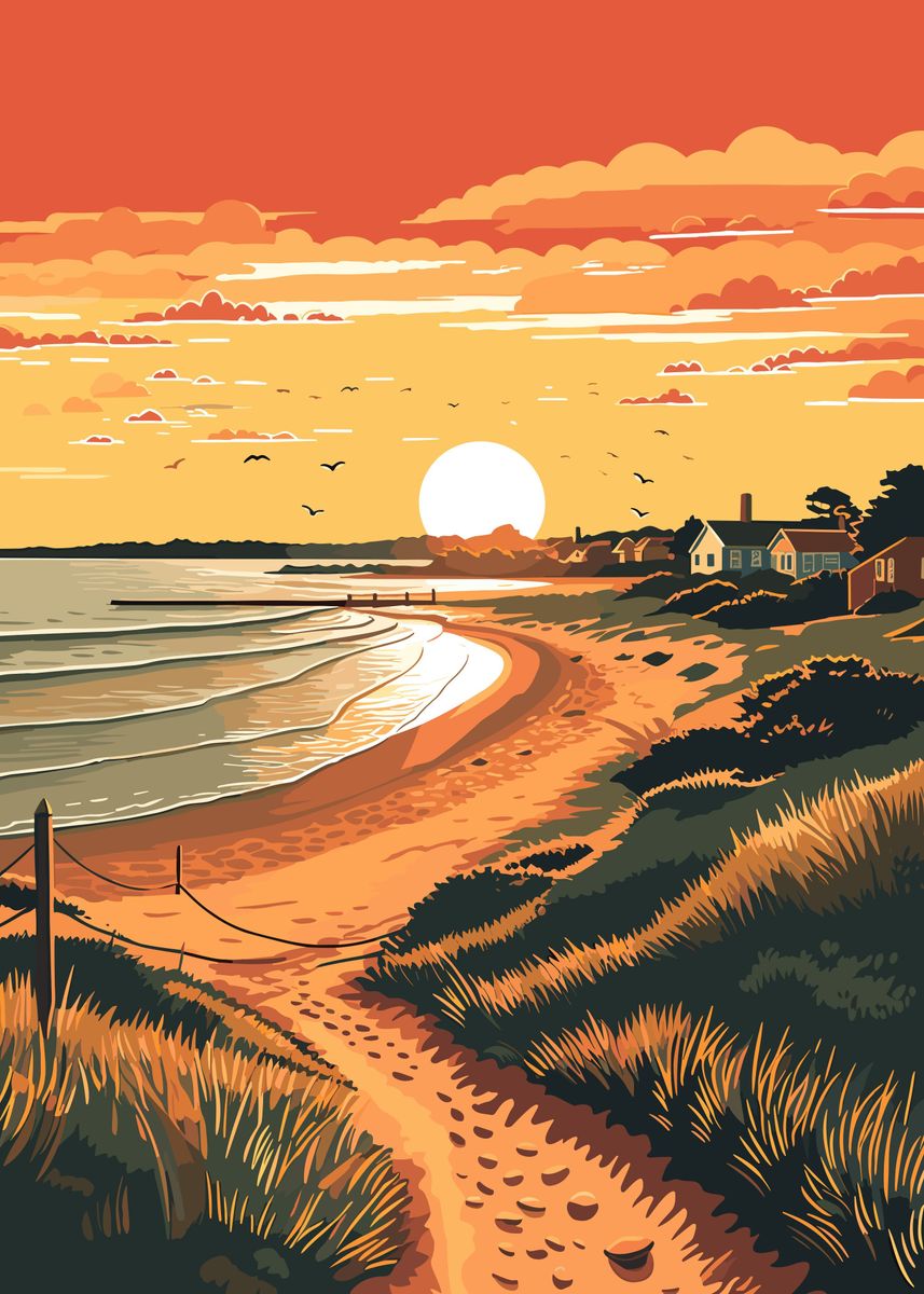 'Beach Sunset Landscape ' Poster, picture, metal print, paint by Rowena ...