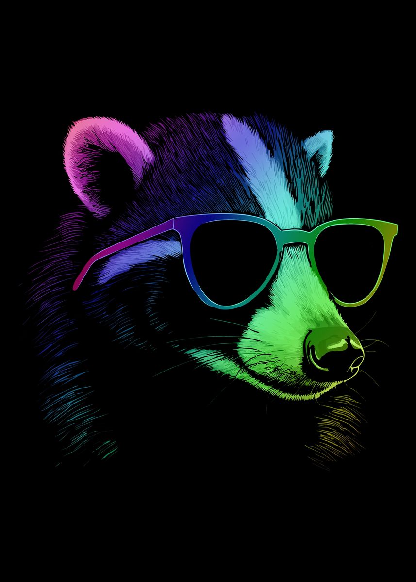 'Badger Sunglasses Cool Dj' Poster by Ellie Queen | Displate