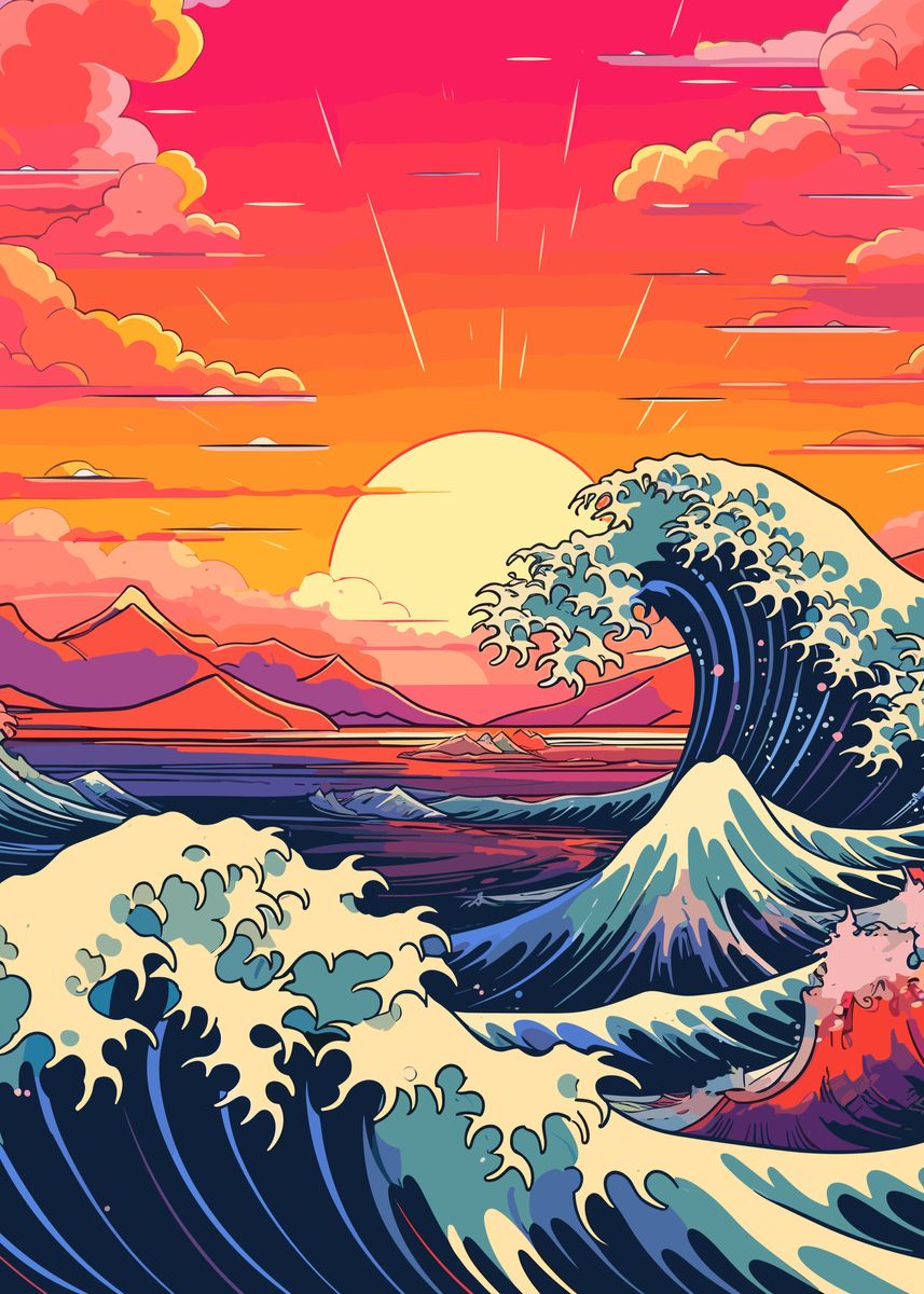 'Massive Waves Japanese' Poster, picture, metal print, paint by Ali Jane | Displate