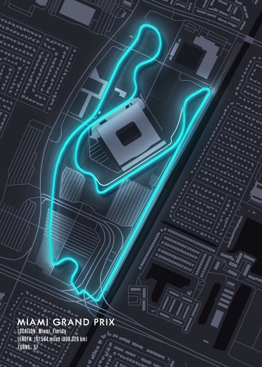 'The racetrack Miami Grand ' Poster, picture, metal print, paint by Van ...