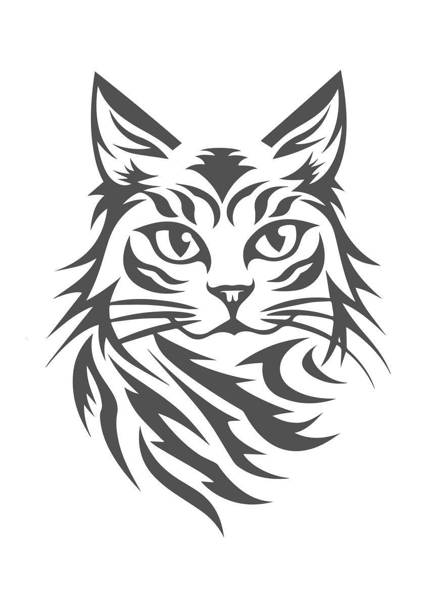 'Cat Tribal Design' Poster, picture, metal print, paint by Sabiqul ...