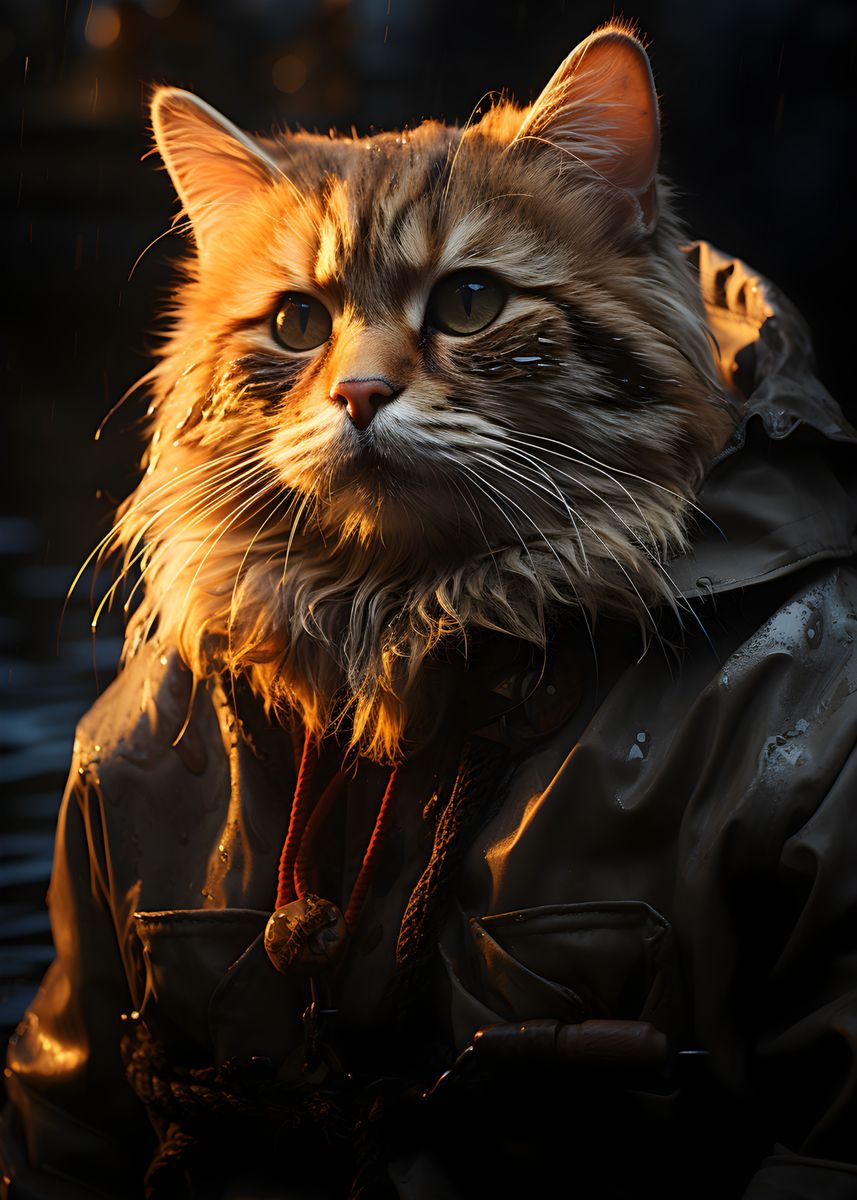 'Cat Ficherman on a Lake' Poster, picture, metal print, paint by Chris ...