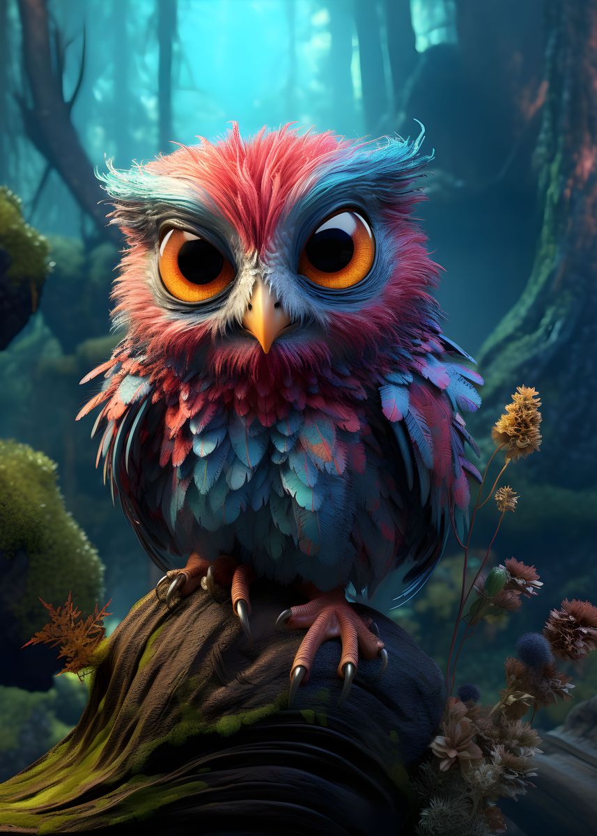 'Cute Forest Owl Alien' Poster, picture, metal print, paint by ...