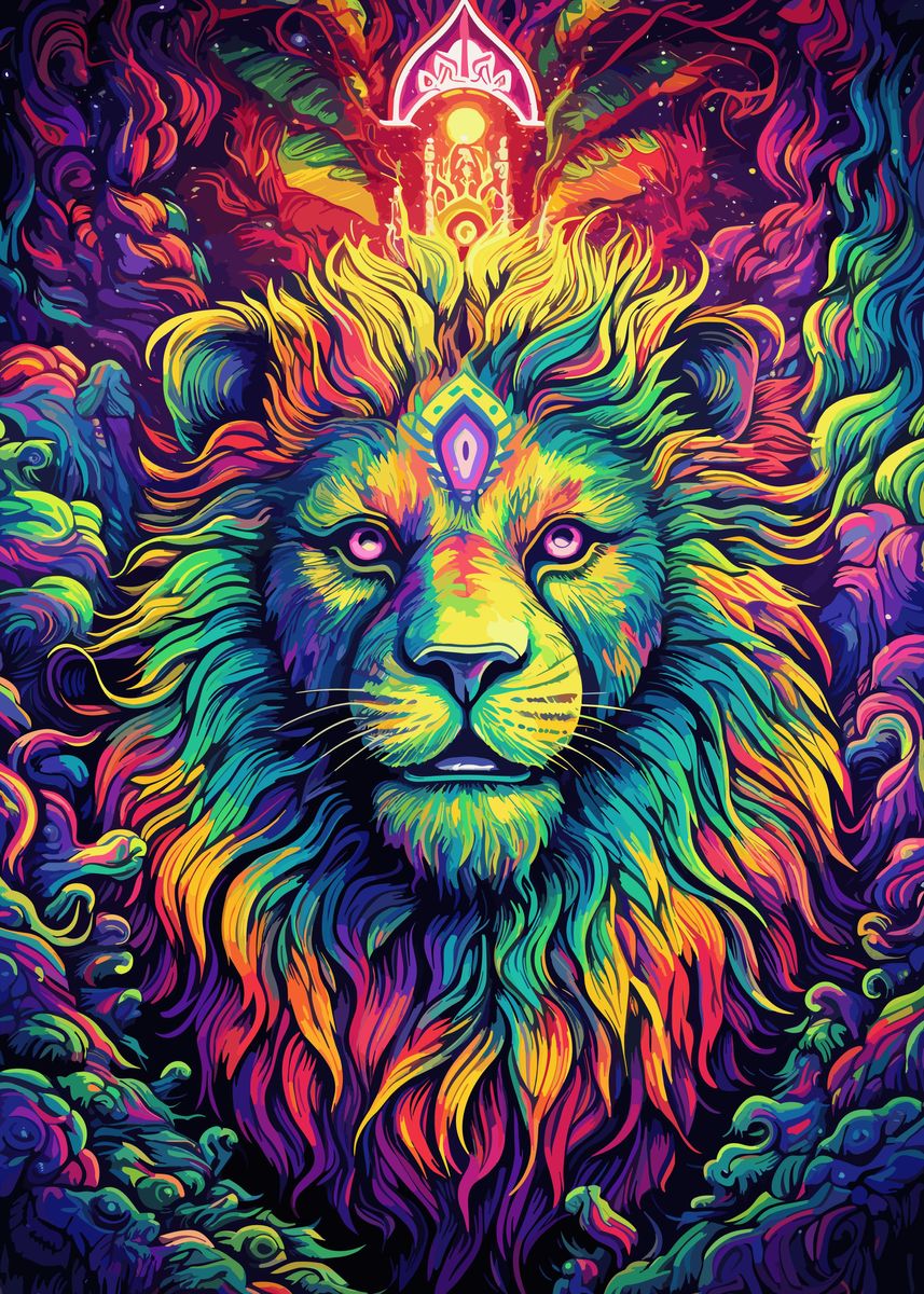 'Psychedelic Trippy Lion' Poster, picture, metal print, paint by Mesh ...