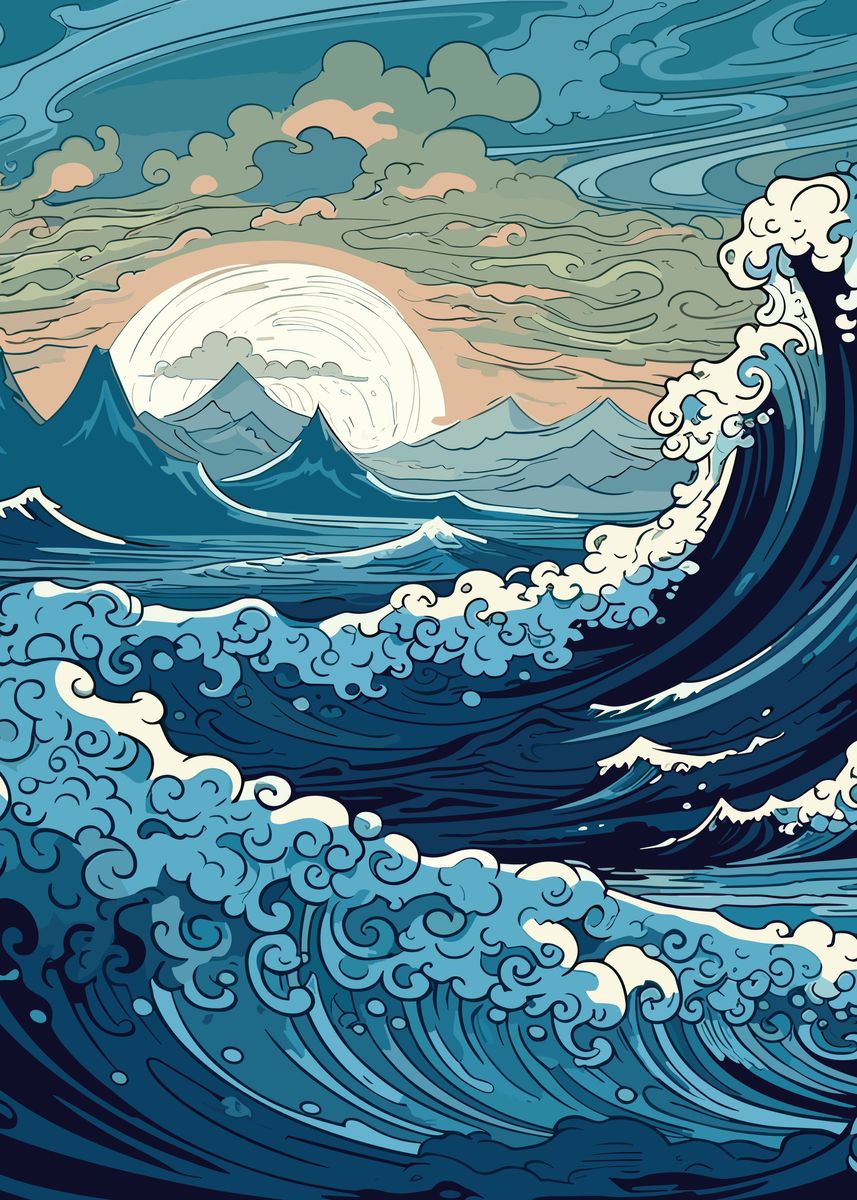 'Massive Waves Japanese' Poster, picture, metal print, paint by Ali ...