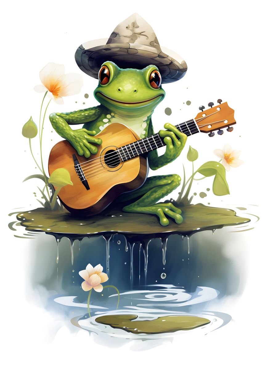 'Frog Playing Guitar' Poster, picture, metal print, paint by Chris ...