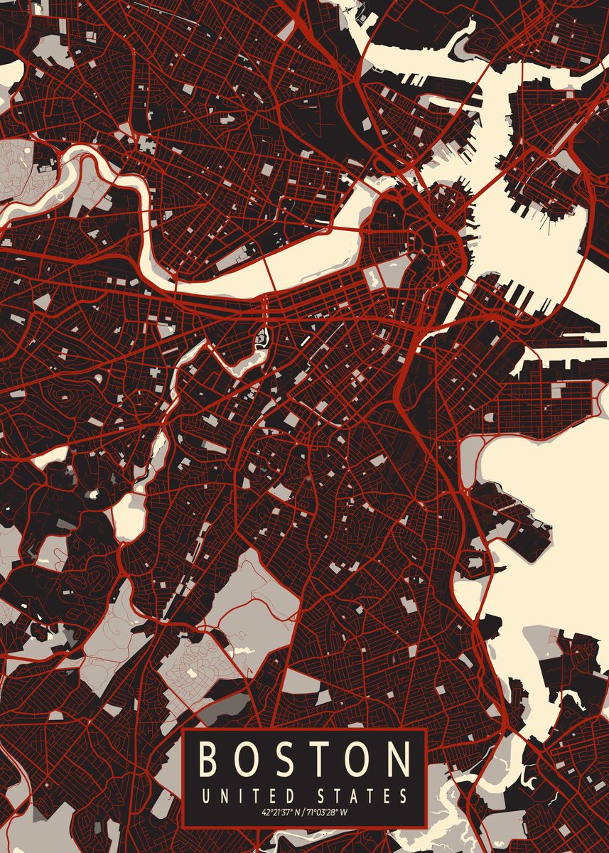'Boston City Map Vector' Poster, picture, metal print, paint by deMAP ...