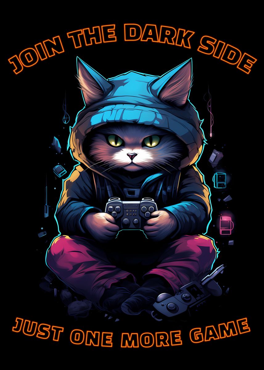 'Gamer Cat Neon' Poster, picture, metal print, paint by Walton Rafae ...