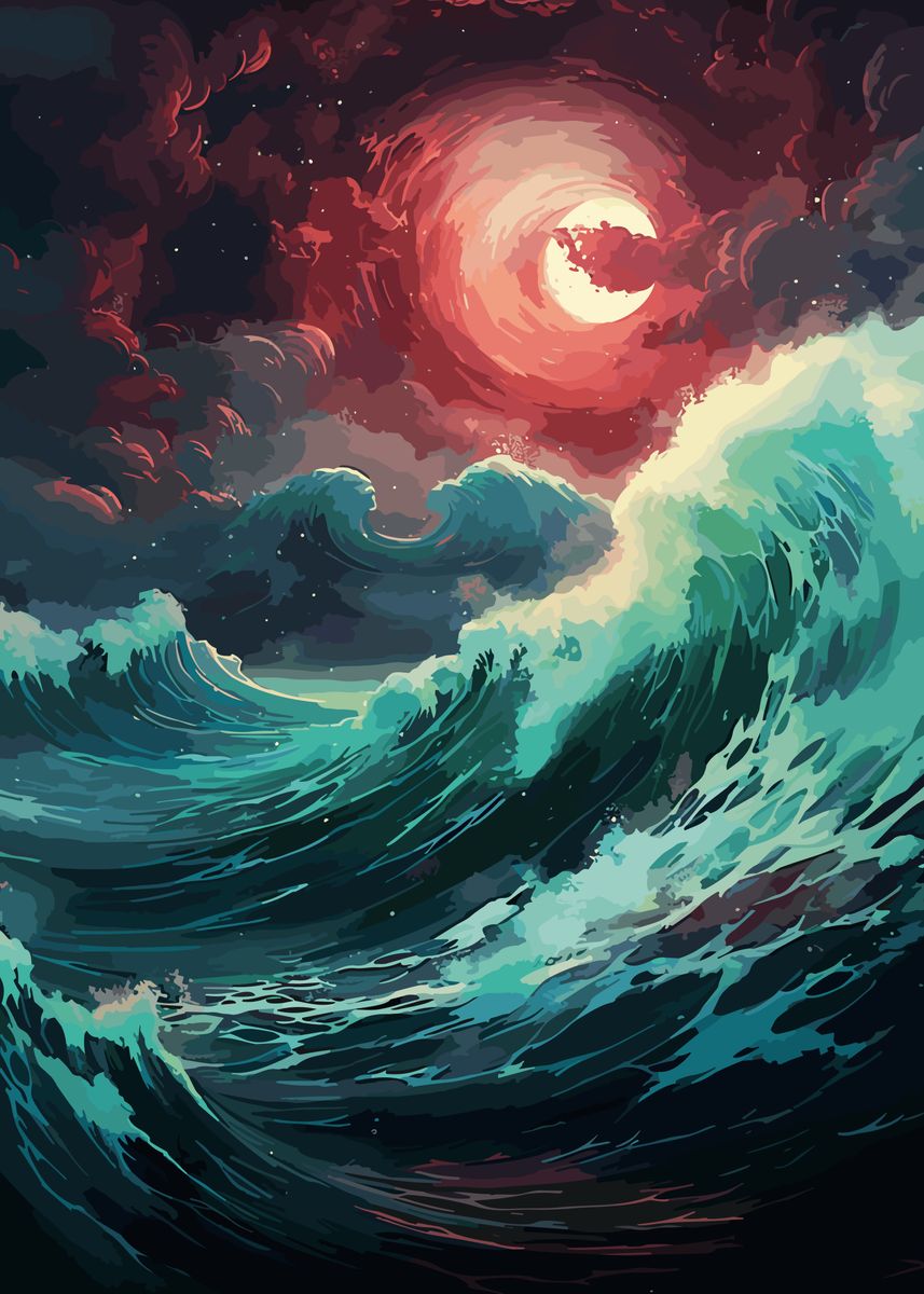 'Ocean Moon Sky' Poster, picture, metal print, paint by Mark Vincent ...