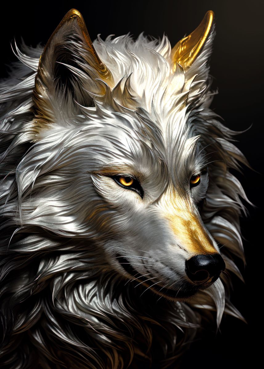 'gold white wolf side view' Poster, picture, metal print, paint by Adel ...