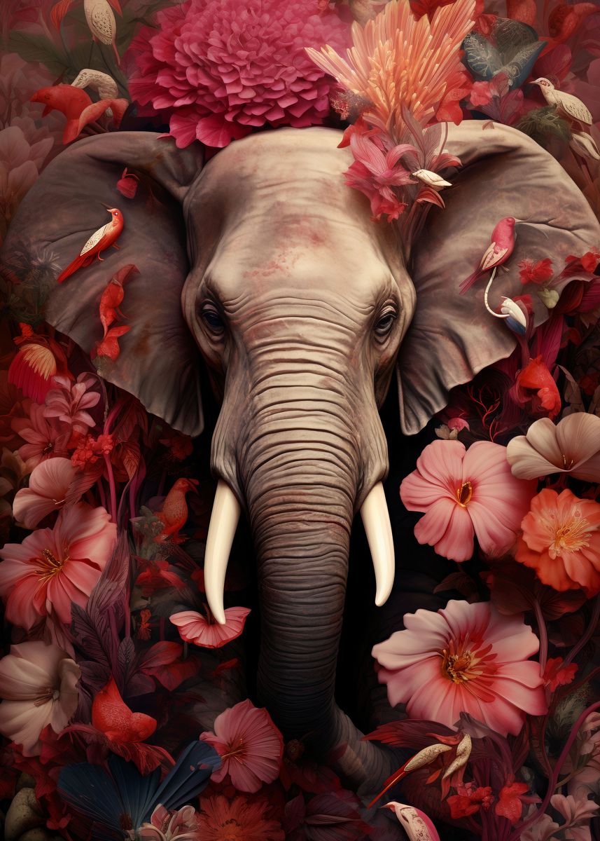 'Elephant Flowers 2' Poster, picture, metal print, paint by Mateusz ...