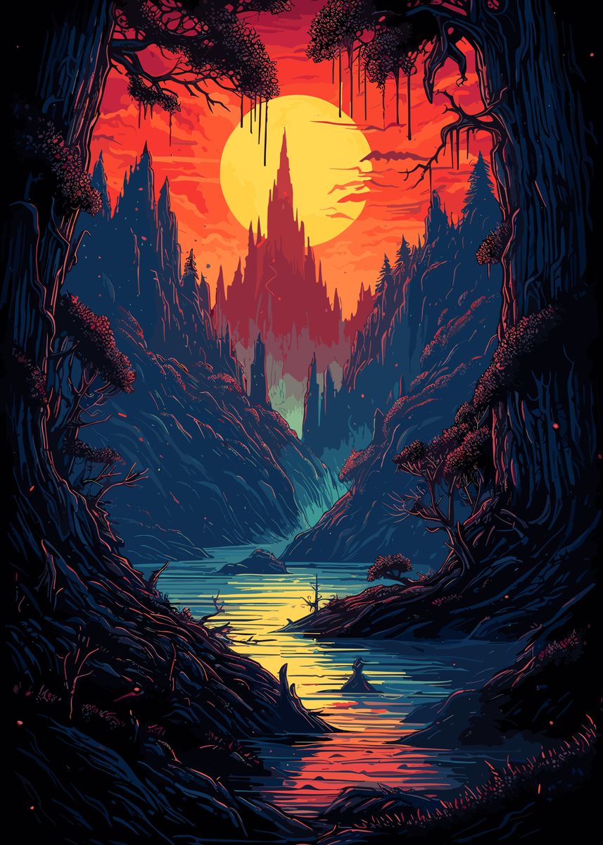 'Mountain Sunrise' Poster, picture, metal print, paint by Nasmed | Displate