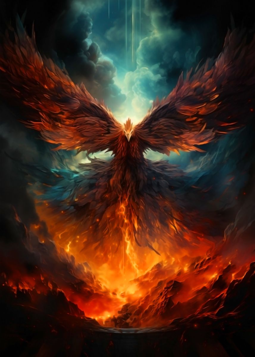 'mythical fire Phoenix dark' Poster, picture, metal print, paint by ...