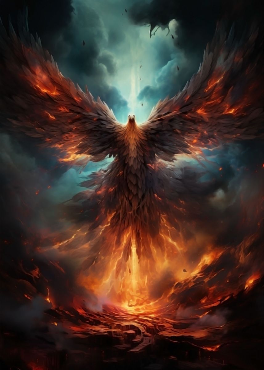 'mythical fire Phoenix dark' Poster, picture, metal print, paint by ...