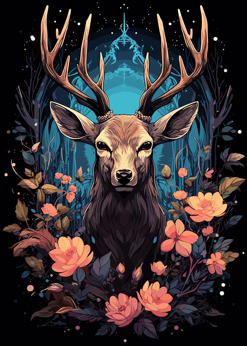 'Beautiful Trippy Deer' Poster, picture, metal print, paint by Violet ...