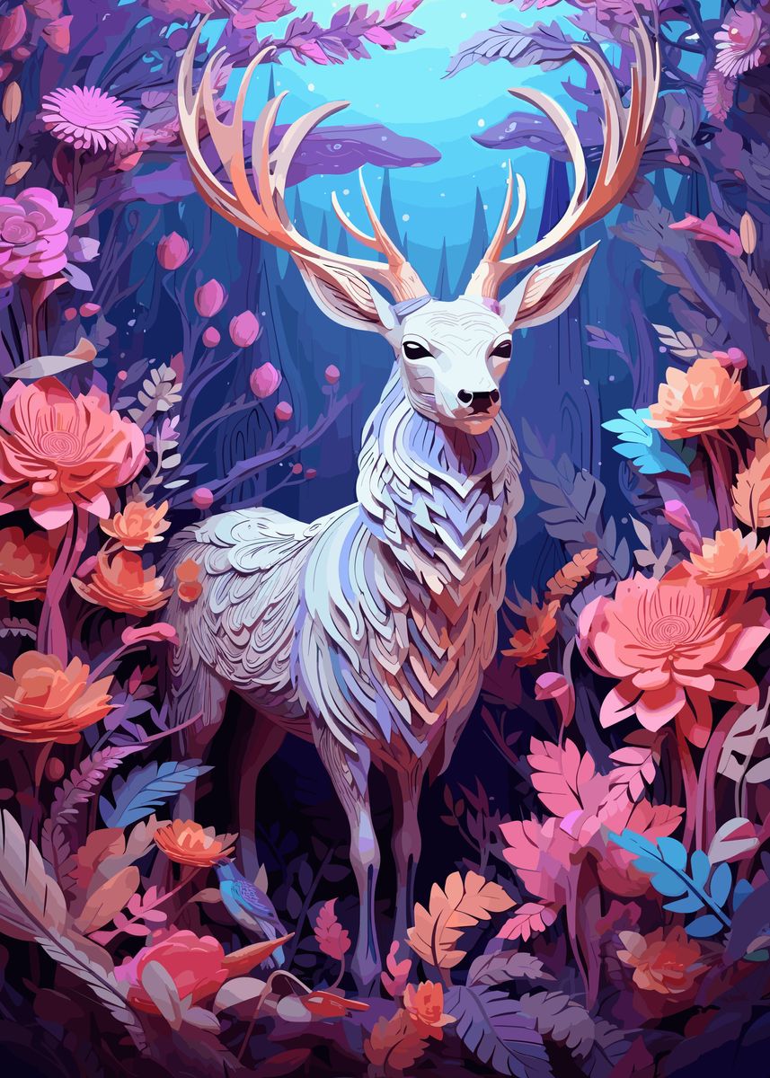 'Beautiful Trippy Deer' Poster, picture, metal print, paint by Violet ...