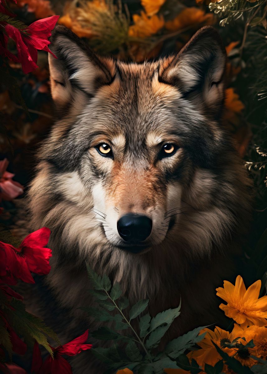 'Wolf Flowers 4' Poster, picture, metal print, paint by Mateusz Ślemp ...