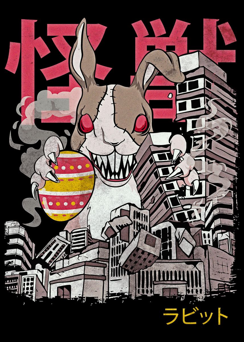 'Kaiju Rabbit Japanese' Poster, picture, metal print, paint by ...