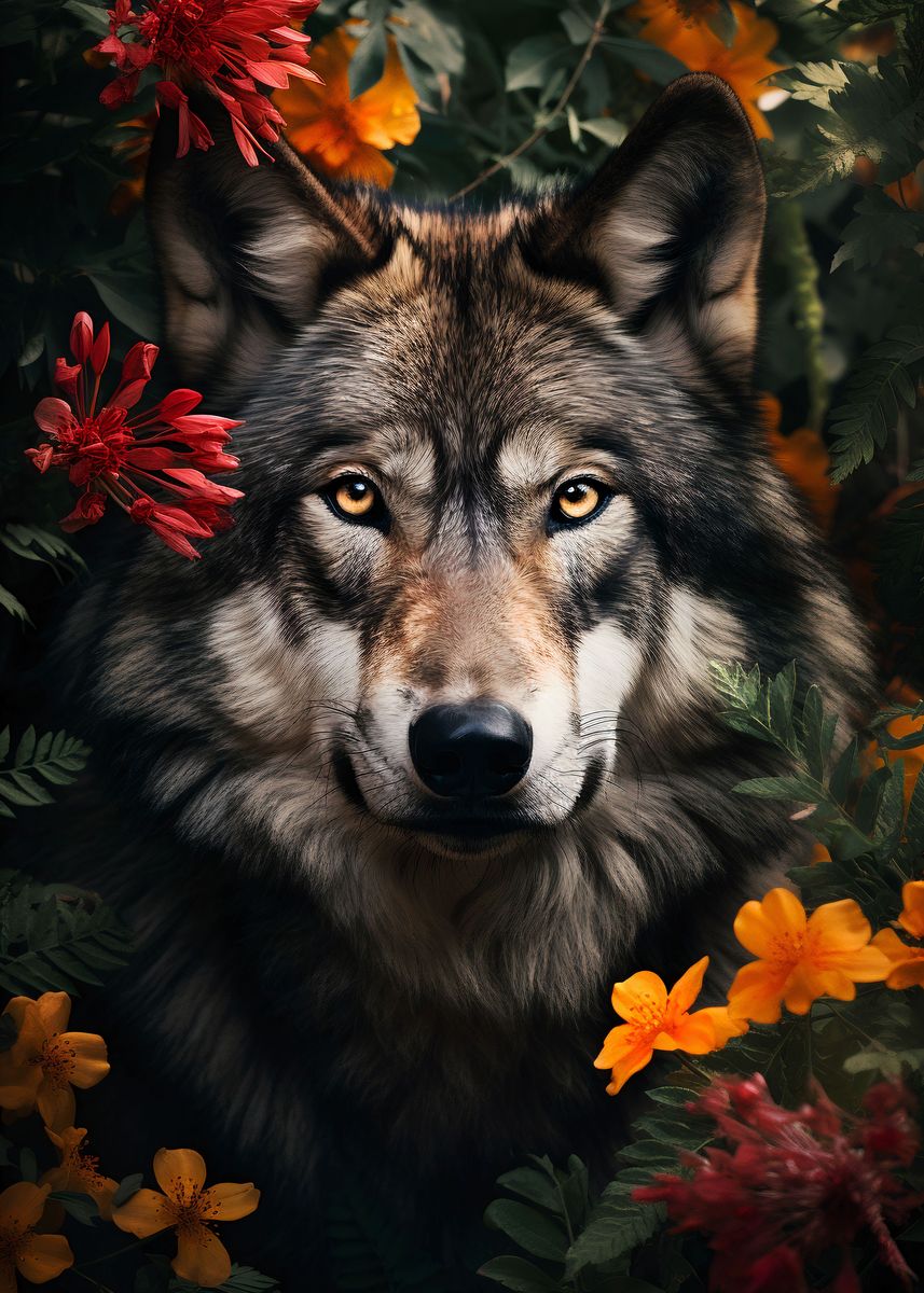 'Wolf Flowers 3' Poster by Mateusz Ślemp | Displate