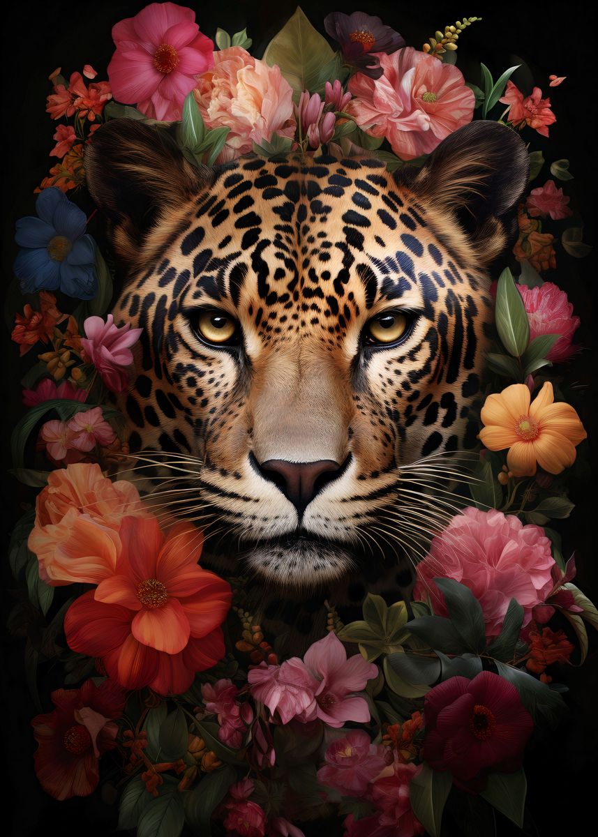 'Leopard Flowers 3' Poster, picture, metal print, paint by Mateusz ...
