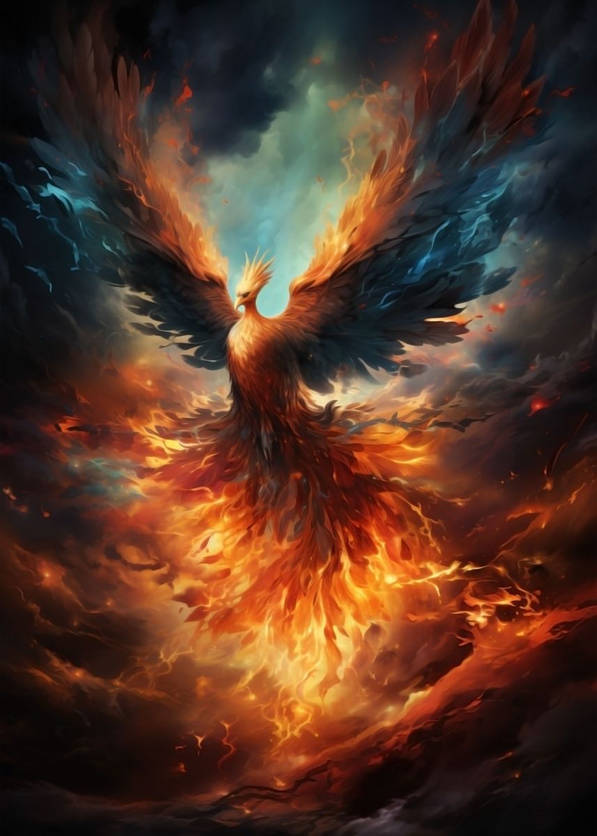 'mythical Phoenix dark sky' Poster, picture, metal print, paint by ...