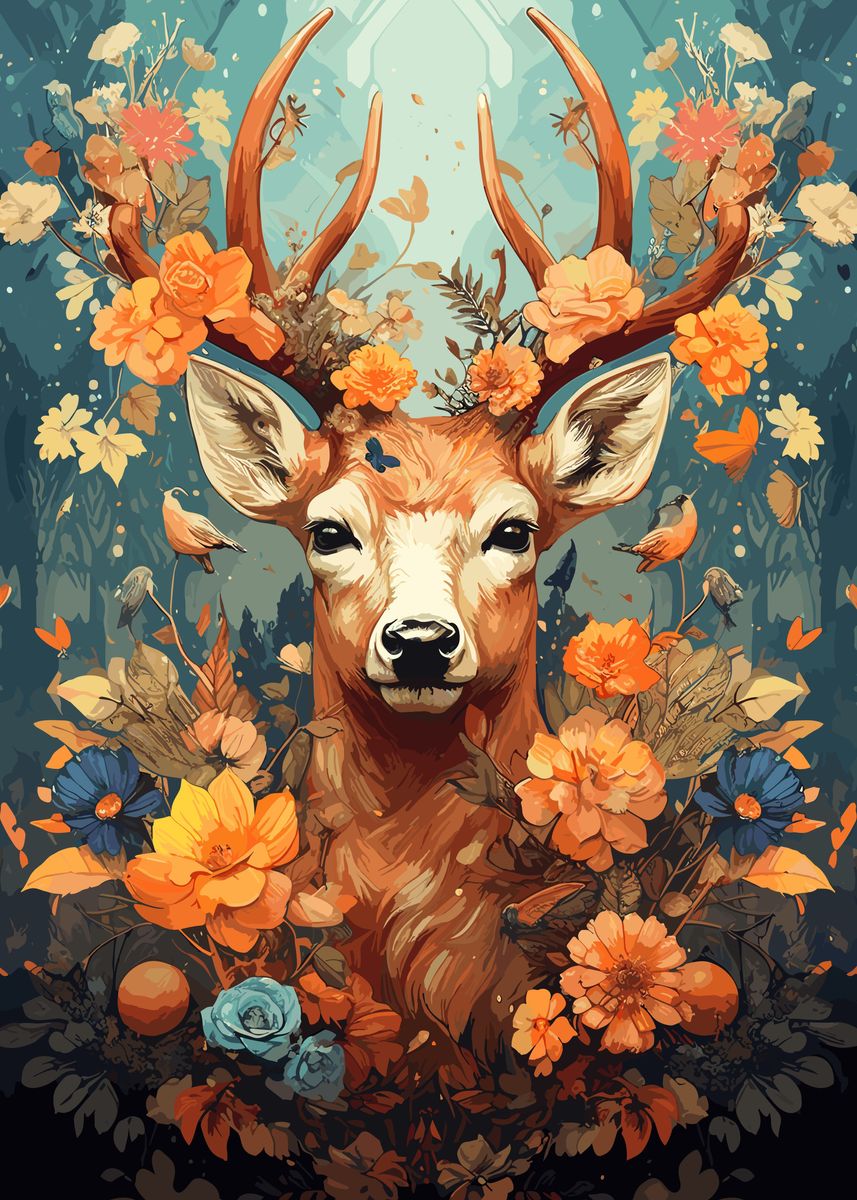 'Beautiful Trippy Deer' Poster, picture, metal print, paint by Violet ...
