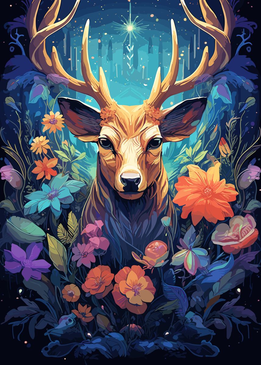 'Beautiful Trippy Deer' Poster, picture, metal print, paint by Violet ...