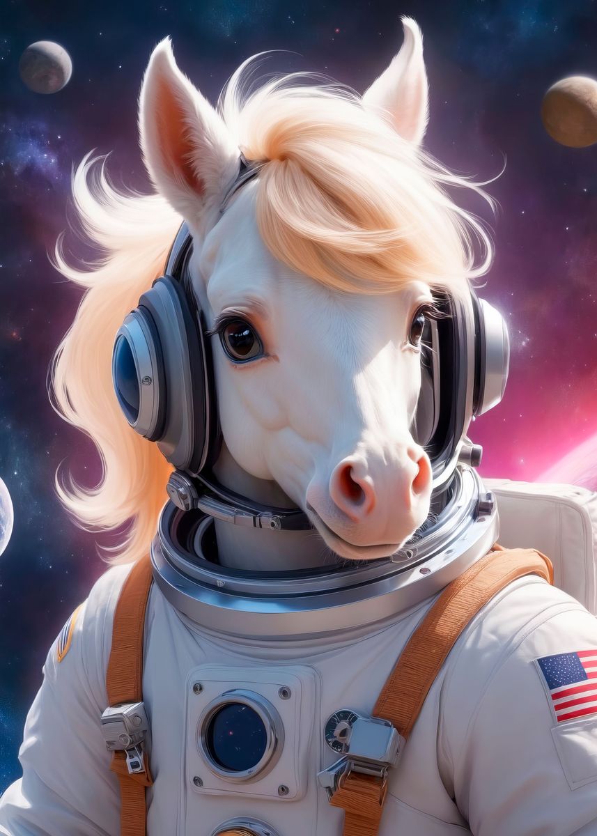 'cute horse on space ' Poster, picture, metal print, paint by mk studio ...